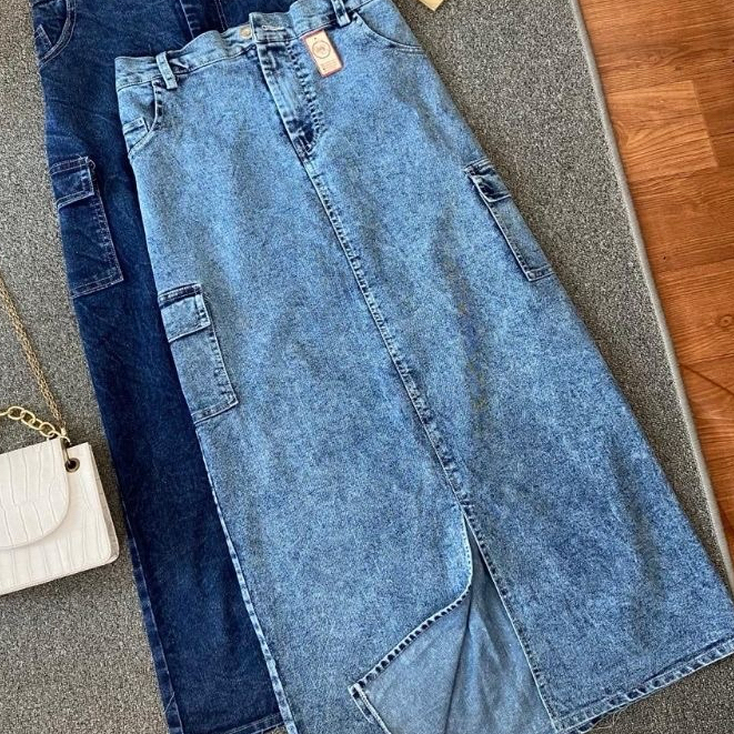 Jual BRX~//ROK JEANS CARGO JUMBO//rok Jeans Cargo Belah Depan skirt ...