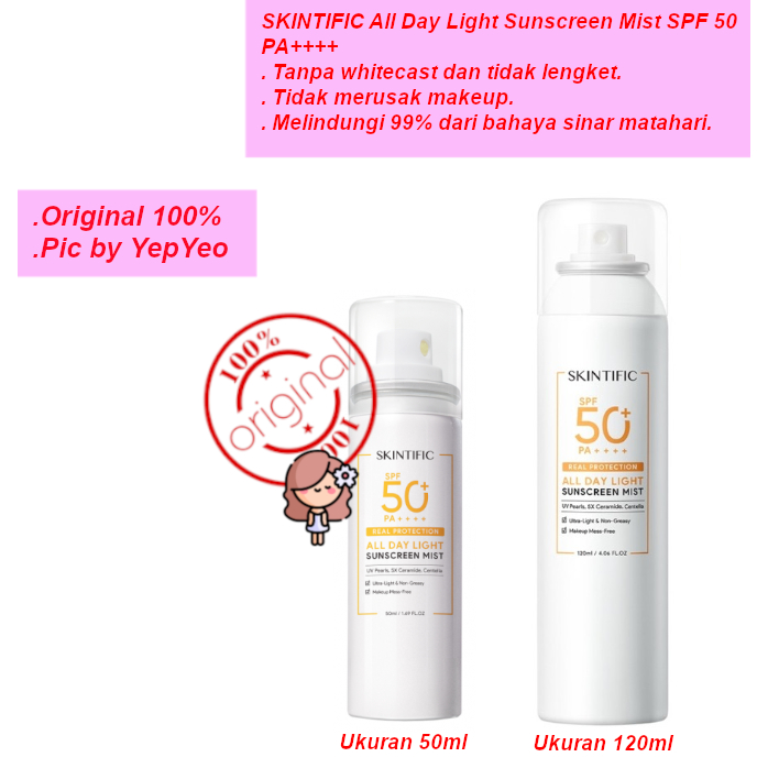 Jual SKINTIFIC All Day Light Sunscreen Mist SPF 50 PA++++ | Shopee Indonesia