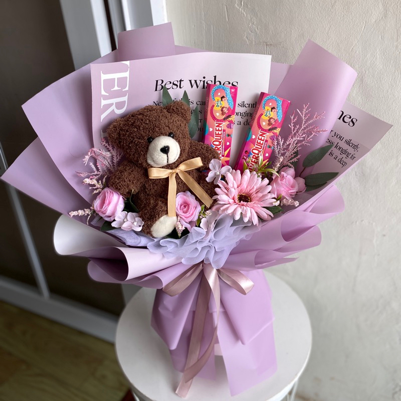 Jual Buket Boneka dan Coklat Valentine dengan bunga artificial | Shopee ...