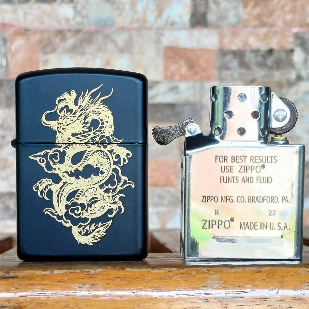 Jual korek api classic black matte grapir satu suara motif naga-fullset ...