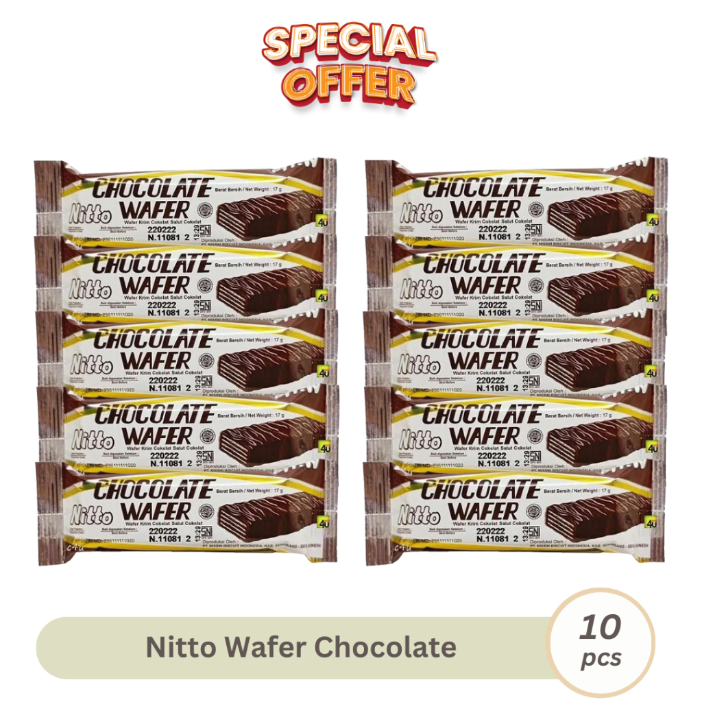 Jual Nitto 10pcs/pack Chocolate Wafer 17gr Wafers Krim Cokelat Salut ...