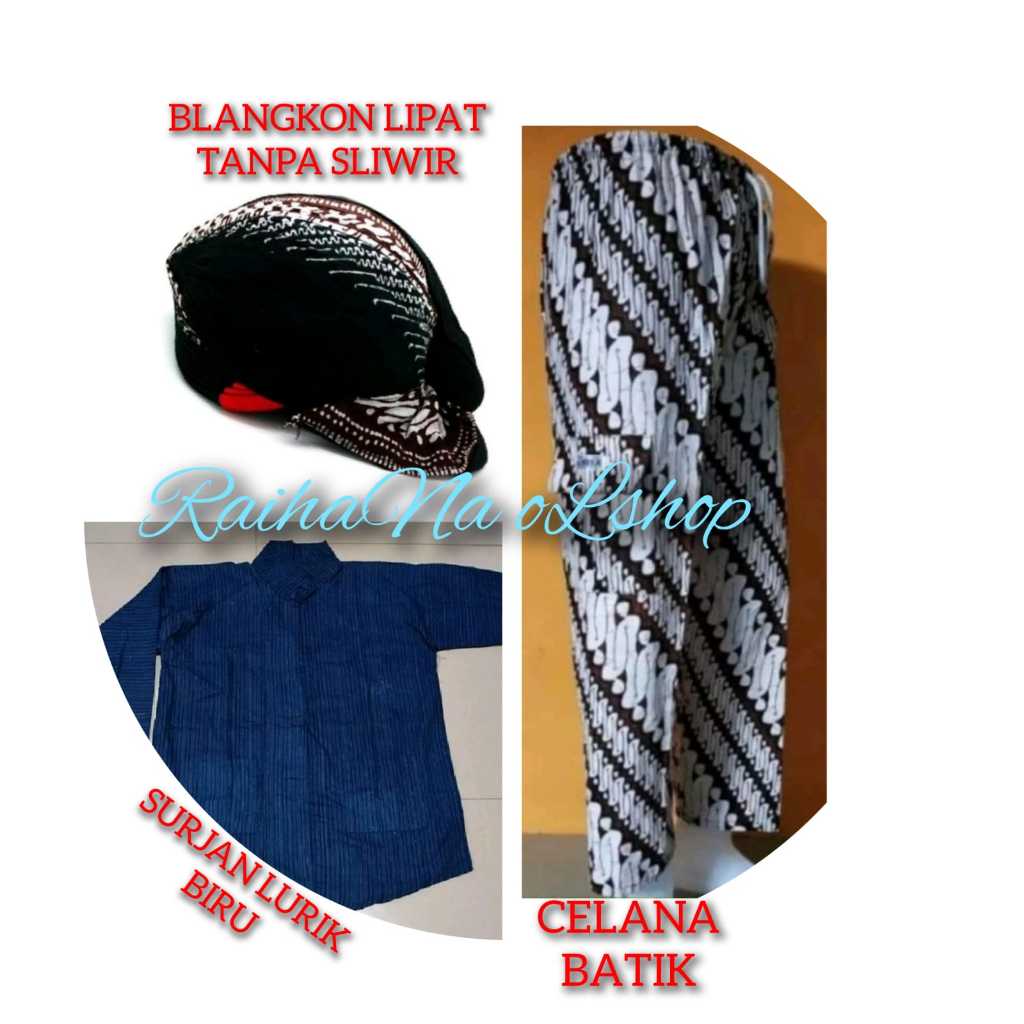 Jual BAJU ADAT LAKI | SURJAN LURIK BIRU + BLANGKON LIPAT TANPA SLIWIR + CELANA BATIK | SETELAN ...