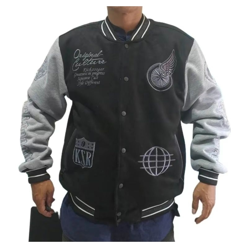 Jual KICKSOOGAR jaket baseball varsity keren hitam abu | Shopee Indonesia