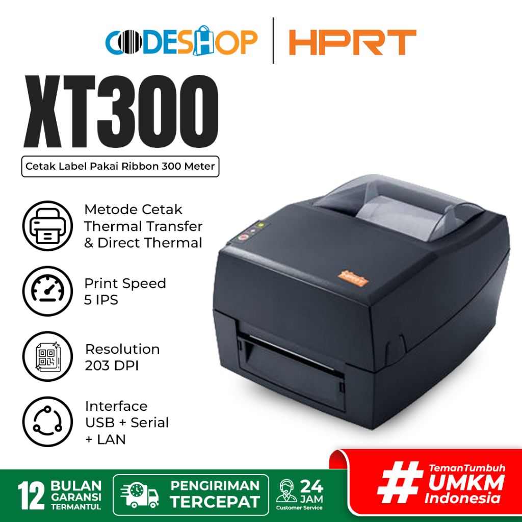 Jual Printer Label HPRT XT300 Cetak Resi Barcode 300DPI (USB+Serial ...