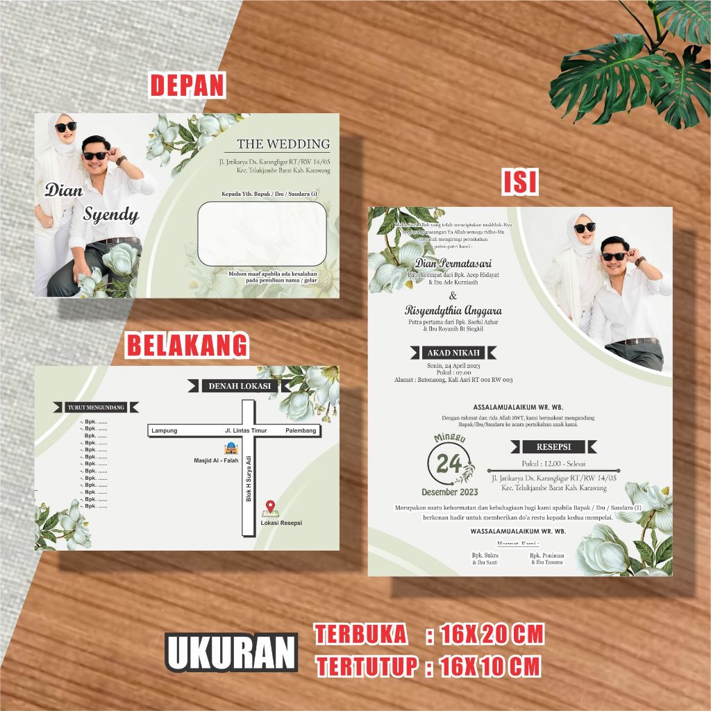 Jual undangan pernikahan lipat A Free (desain, plastik, foto, denah ...