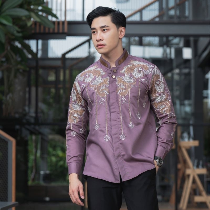 Jual Kemeja Bordir Pria NUC.ID Kamal 03 (Dusty Purple) | Shopee Indonesia