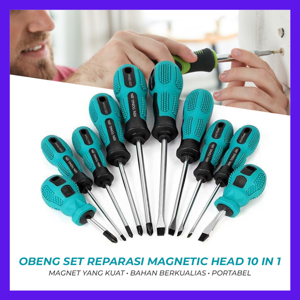 Jual Obeng Set Reparasi Magnetic Head 10 in 1 Obeng Set Min Plus ...