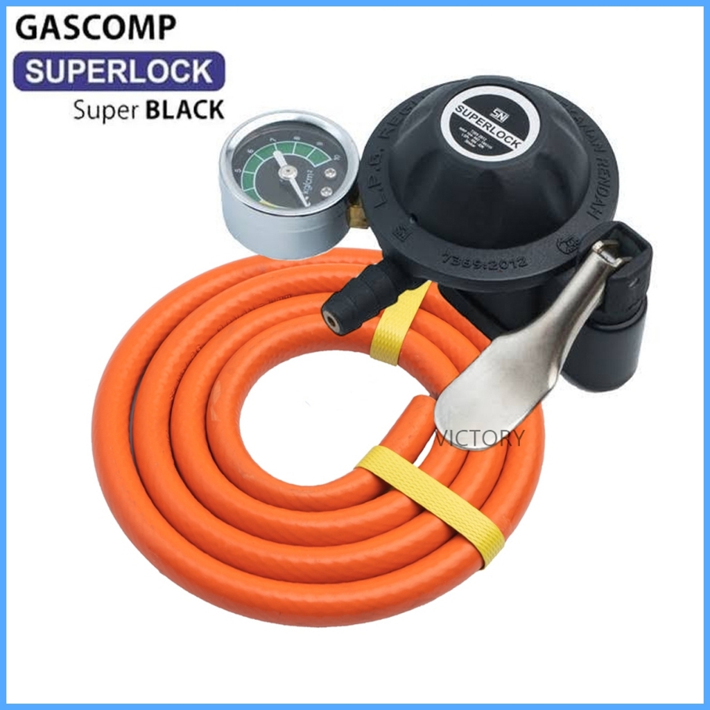 Jual Gascomp Superlock Regulator GRS 01 Free Selang Gas Orang 2 meter | Shopee Indonesia