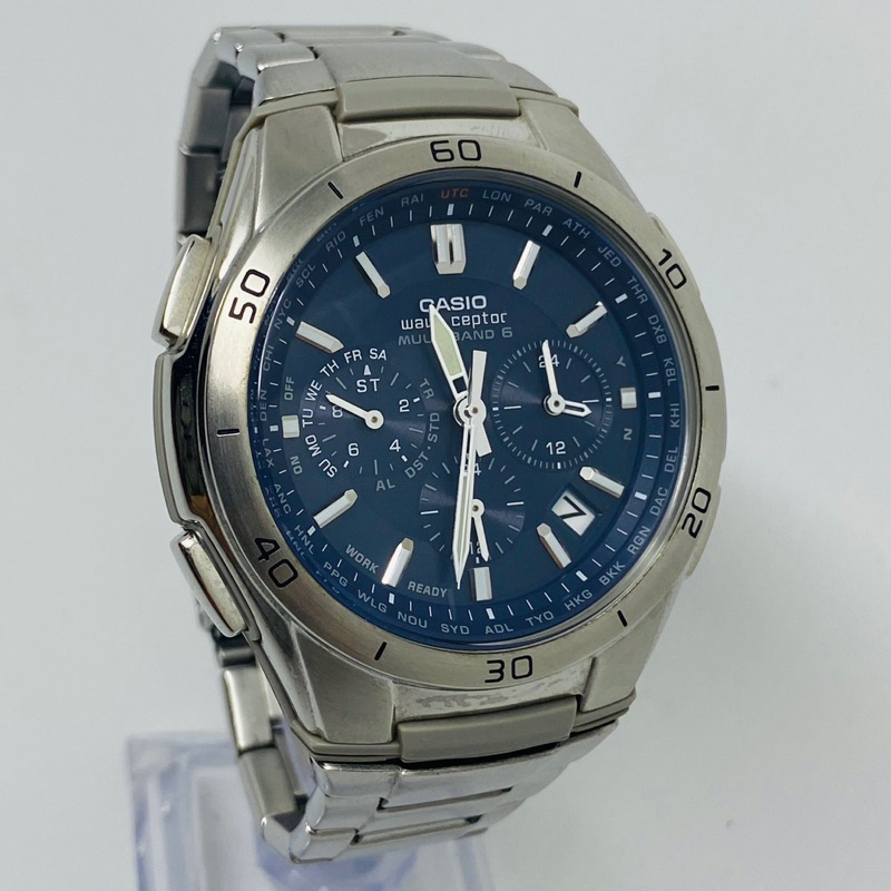 Jual Casio Wave Ceptor WVQ-M410 Chronograph Blue Dial Stainless Steel ...