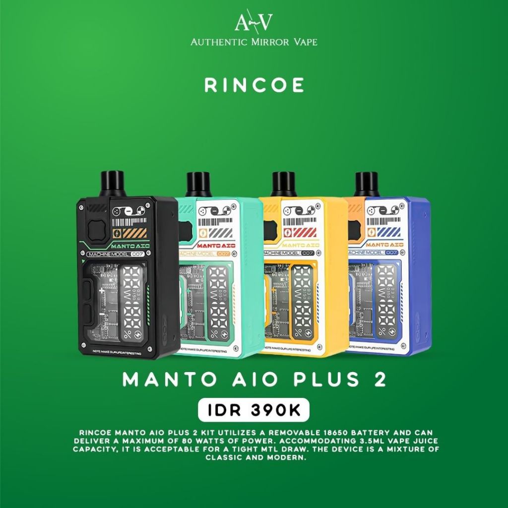 Jual Rincoe Manto Aio Plus II 80W 18650 with RBA Pod Kit - PS | Shopee ...
