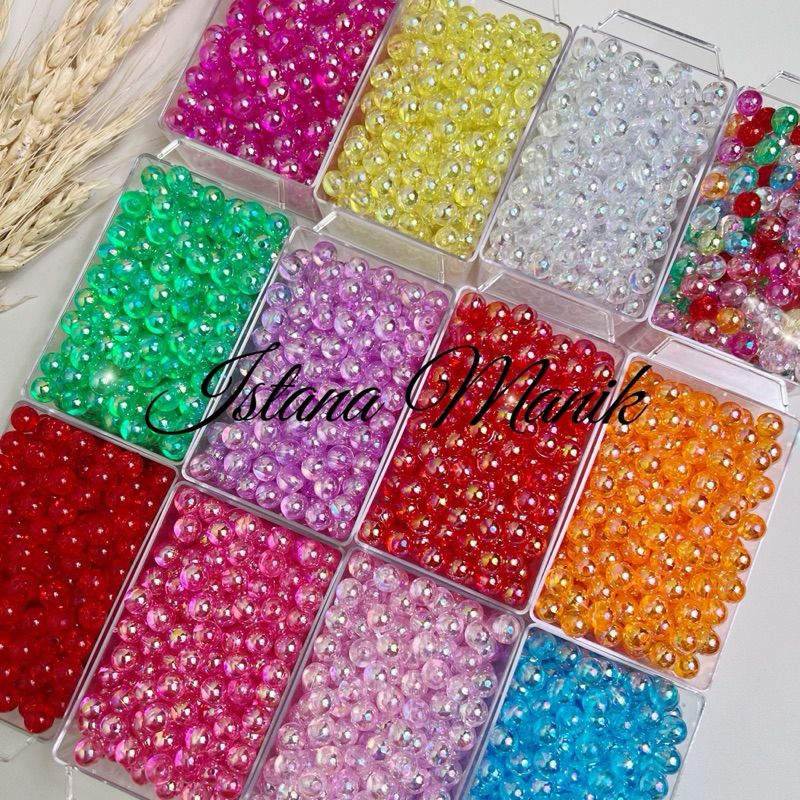 Jual Manik Mote Bulat Glossy AB Transparant kilap Premium 6/8mm (1 PON ...