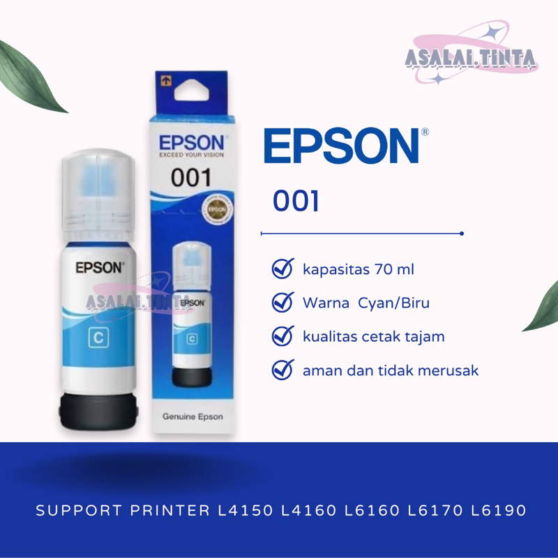 Jual Tinta Epson 001 Cyan Original L4150 L4160 L6160 L6170 L6190 ...
