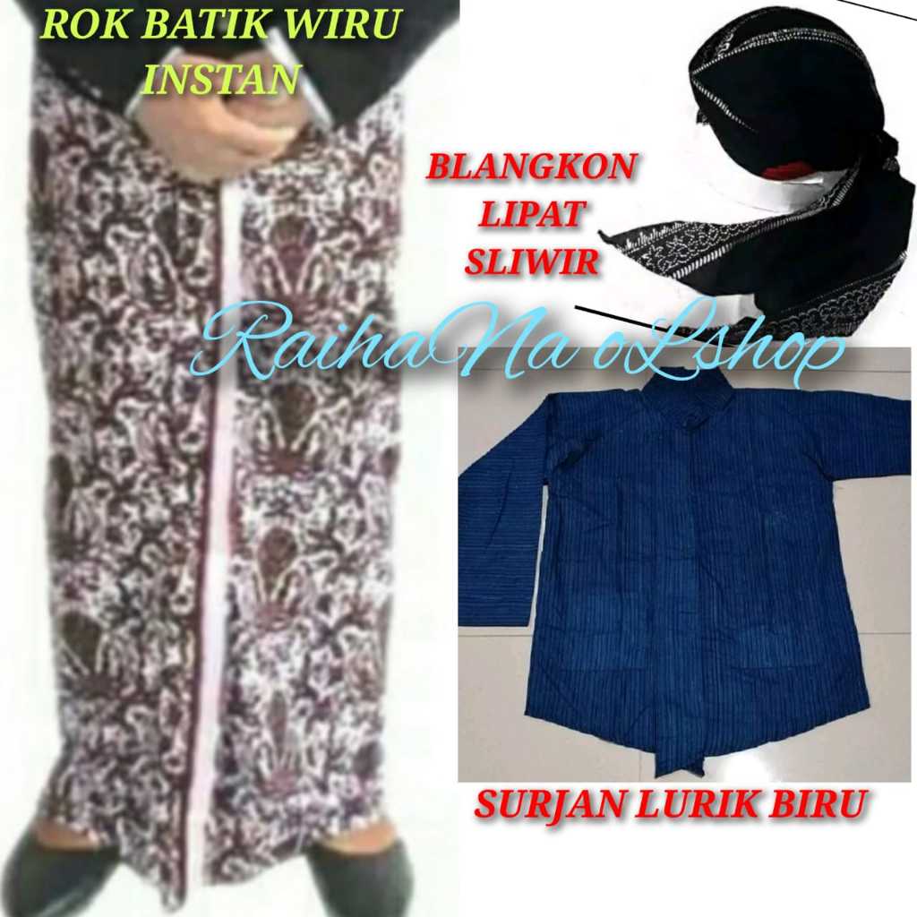 Jual BAJU ADAT JAWA LAKI | SURJAN LURIK BIRU + ROK BATIK WIRU INSTAN + BLANGKON LIPAT SLIWIR ...