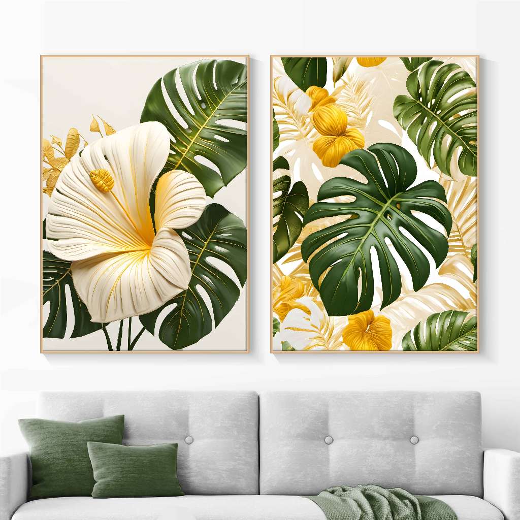 Jual DVLIVING Hiasan Dinding Ruang Tamu Minimalis 80x57cm&40x57cm Gold ...