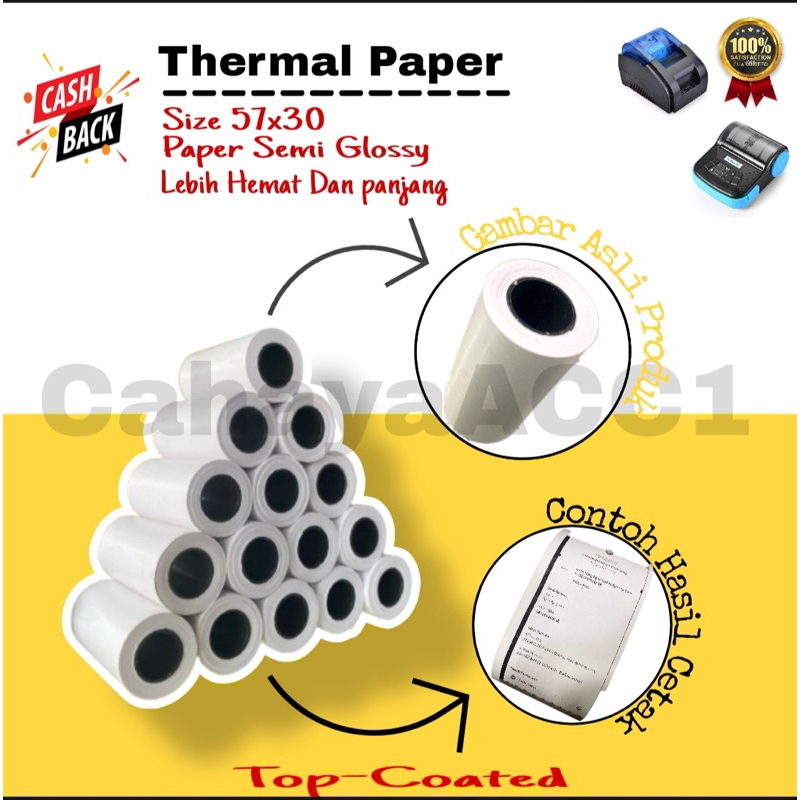 Jual Kertas Thermal Paper Rol 57x30 58x30 P 450cm Termal EDC Thermal ...