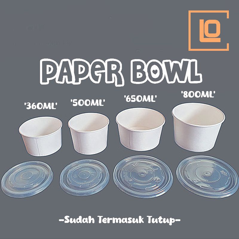 Jual Paper Bowl Tebal Putih Polos 650ML (22 OZ) + Tutup @25 Set | Shopee Indonesia