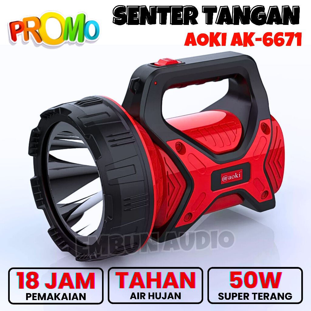 Jual AOKI Senter Tangan Led Super Terang AK-6671 50Watt Best Seller ...