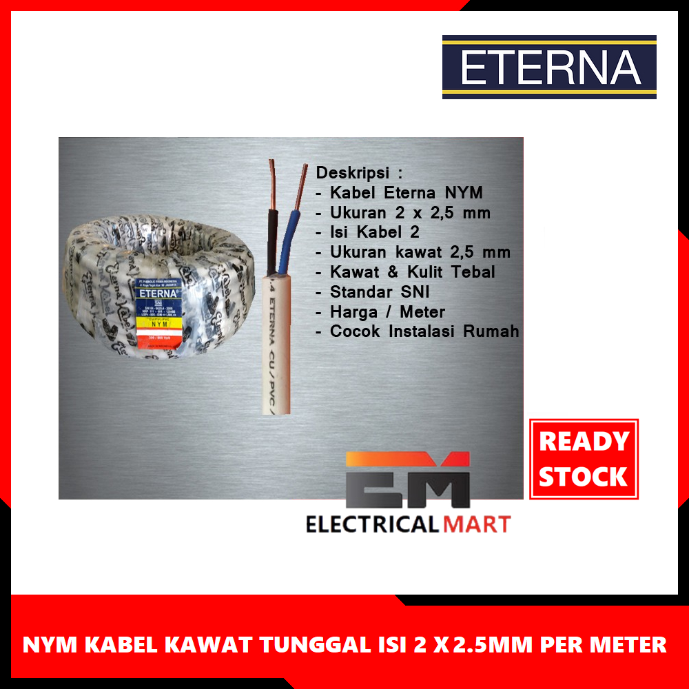 Jual Kabel Kawat isi 2 Eterna NYM 2 x 2.5mm per 1 Meter Engkel Tunggal ...