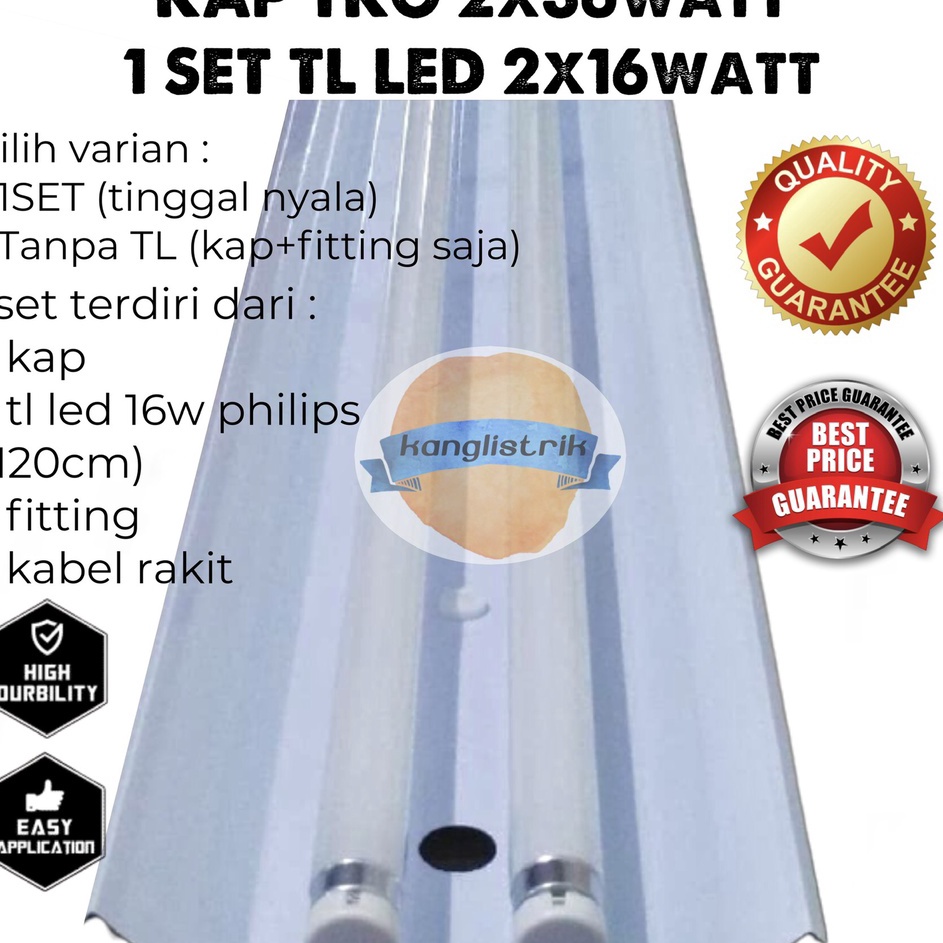 Jual C6369 KAP TKO 2x36 SET KOMPLIT TL LED PHILIPS 2x16 watt T8 panjang ...