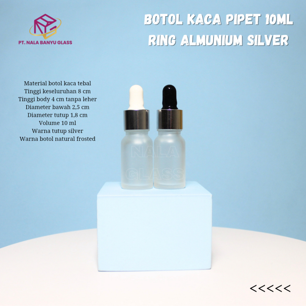 Jual botol kaca pipet 10ml frosted bening doff - ring almunium silver ...