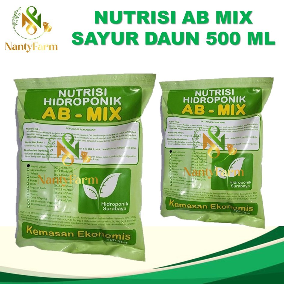 Jual Nutrisi AB MIX Abmix Hidroponik Sayur Daun 500ml Untuk 100 Liter ...