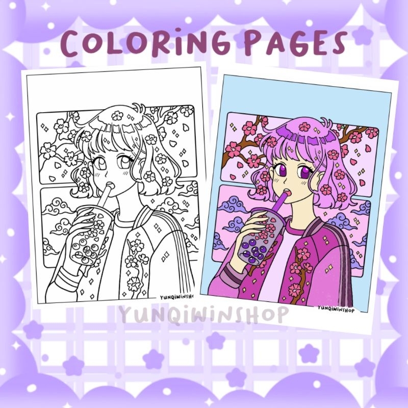 Jual COLORING PAGES kertas mewarnai tema Aesthetic girl part 2 coloring ...