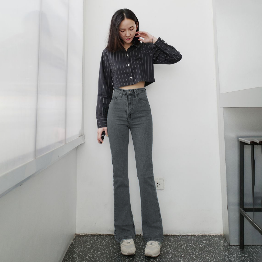 Jual HW Cutbray Jeans Wanita - Highwaist Cutbray Flared - Streetch ...
