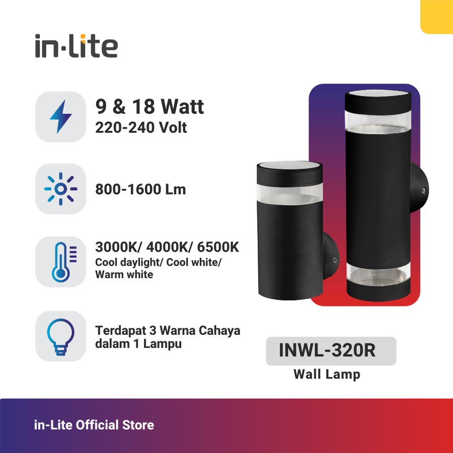Jual INWL320R IN LITE LAMPU DINDING LED INLITE WALL LIGHT 9W 18W 9 WATT ...