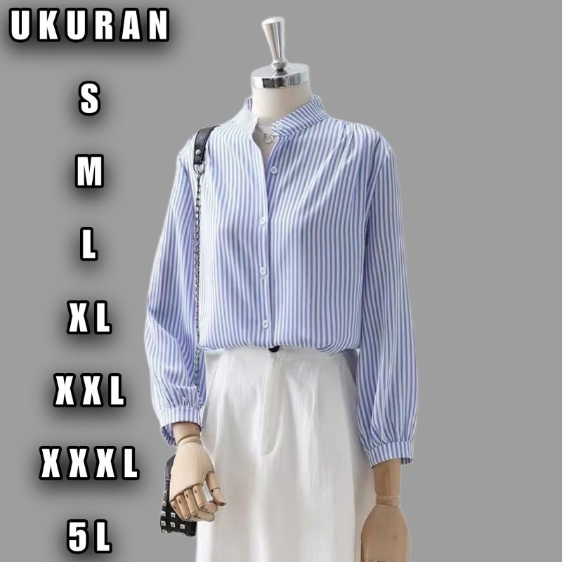 Jual Safa kemeja Stripe wanita - Atasan bigsize - oversize - kemeja salur wanita - Baju salur ...