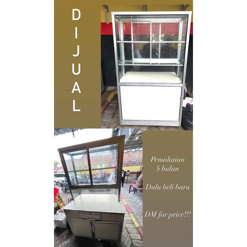 Jual rombong etalase aluminium putih kaca dua pintu dan laci murah ...