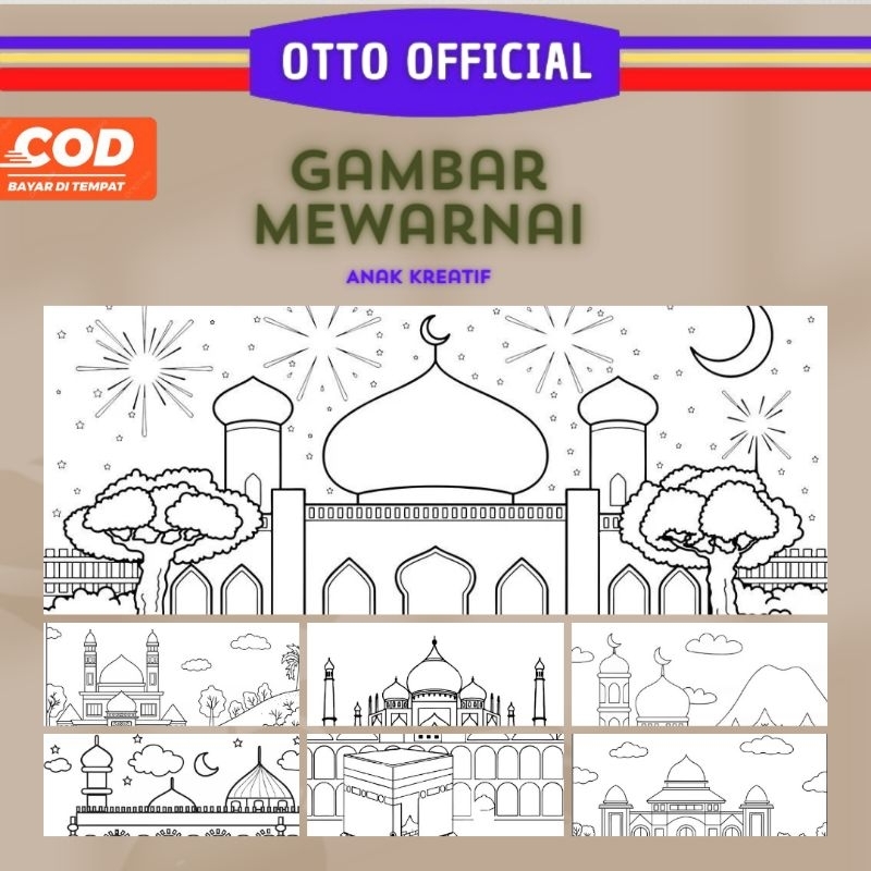 Jual OTTO kertas Gambar Sketsa Mewarnai ISLAMI TEMA MASJID Menggambar ...