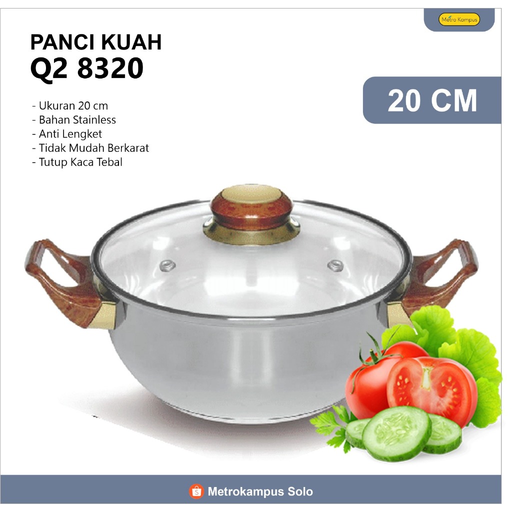 Jual [Q2] Panci Kuah 8320 / Panci Kuah Stainless Tutup Kaca - Panci ...