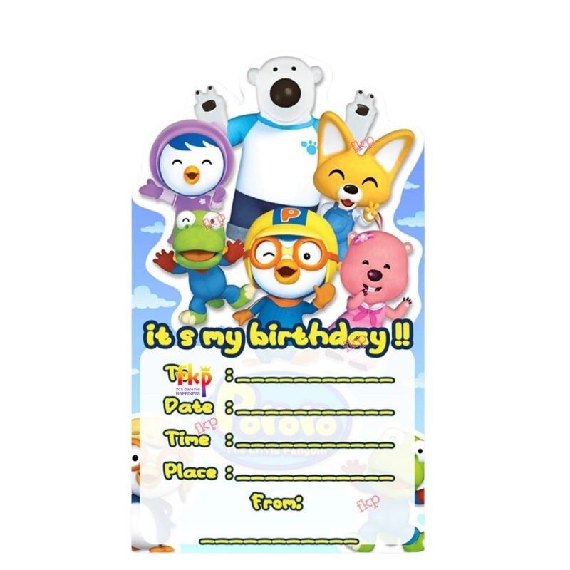 Jual Kartu undangan PORORO kartu undangan ulang tahun anak tema PORORO ...