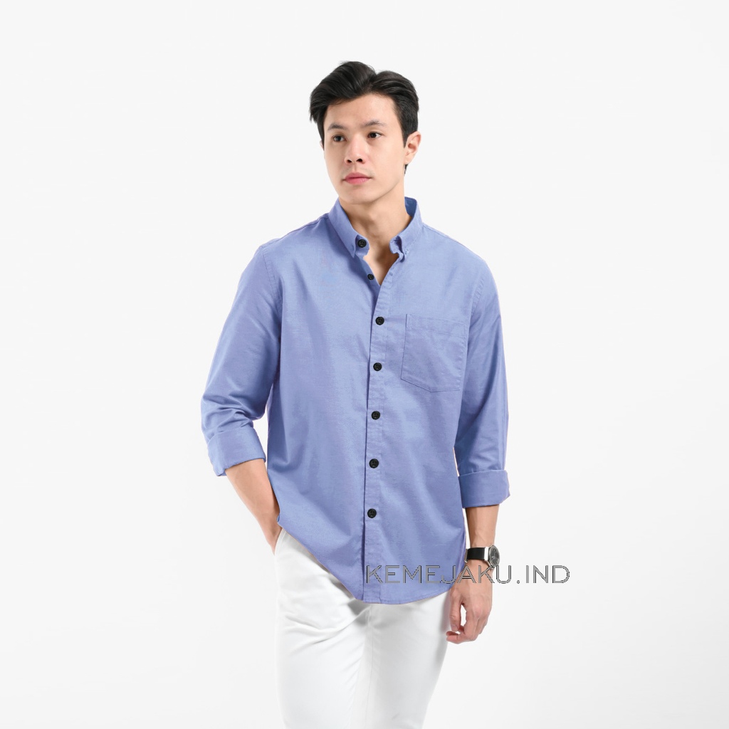 Jual Kemeja Biru Denim Pria lengan panjang polos kemeja polos cowo biru ...