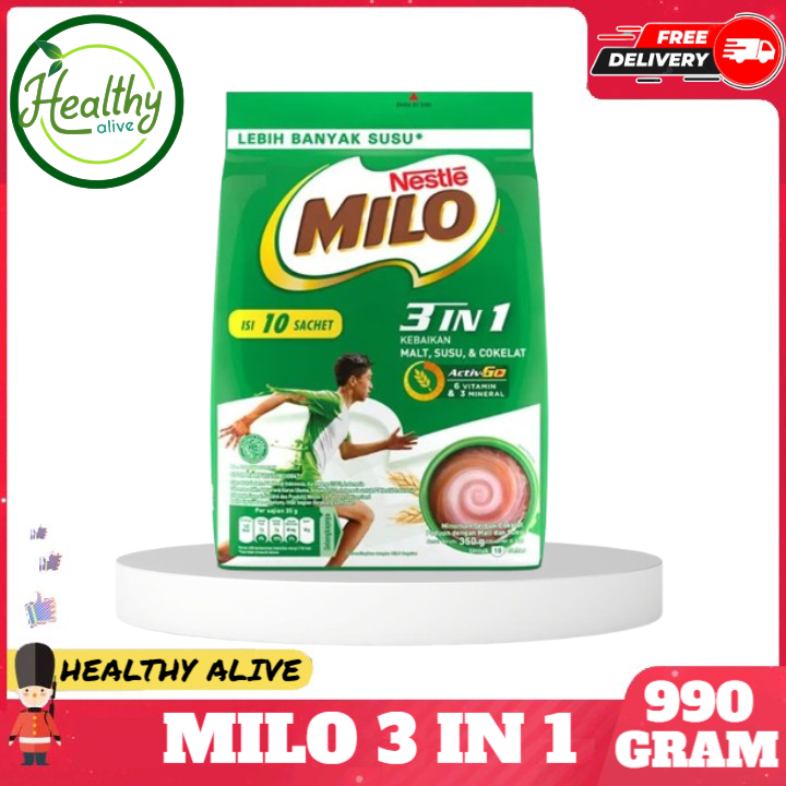 Jual MILO 3in1 ACTIV-GO Susu Coklat Pouch 990g | Shopee Indonesia