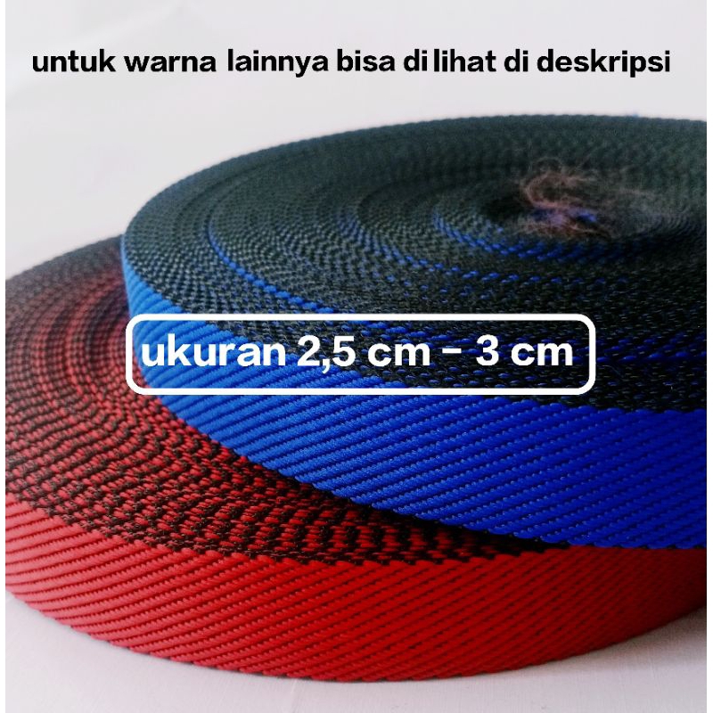 Jual Tali Bisban Webbing motif 2 warna bergaris ukuran (2,5 cm) bahan nylon, 1 roll 27 meter ...