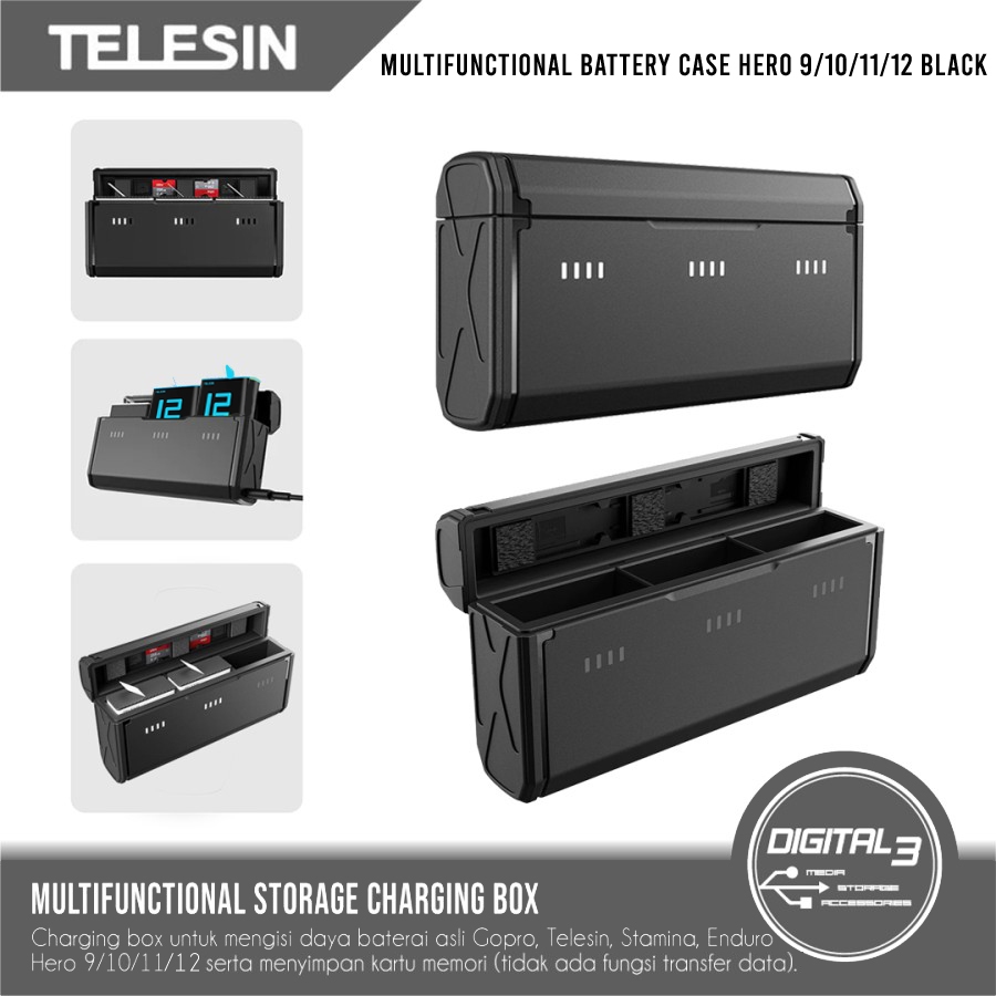 Jual Telesin 3 Slot Box Battery Charger Slim Dock Storage Memory Card ...