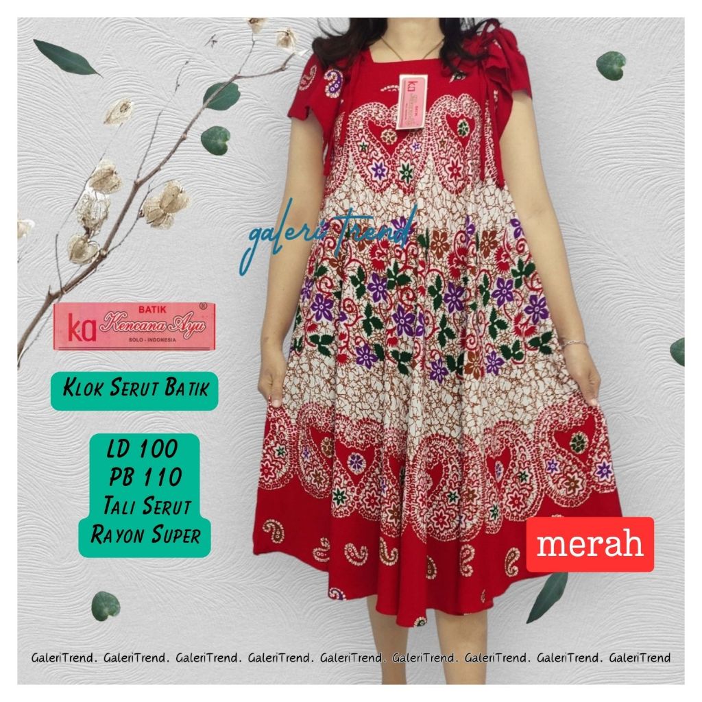 Jual Viral daster klok serut kencana ayu motif kerang warna merah ...