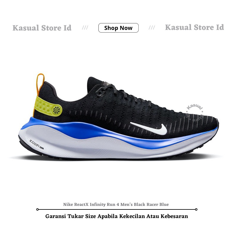 Jual Nike ReactX Infinity Run 4 Men's Black Racer Blue | Shopee Indonesia