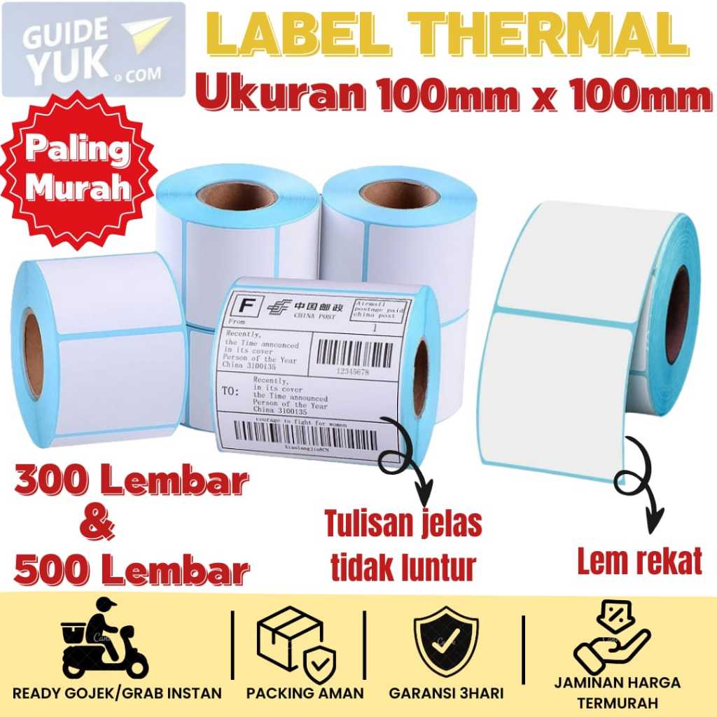 Jual 100x100 Label Sticker Thermal / Direct Thermal Sticker / Kertas Thermal / Label Thermal ...