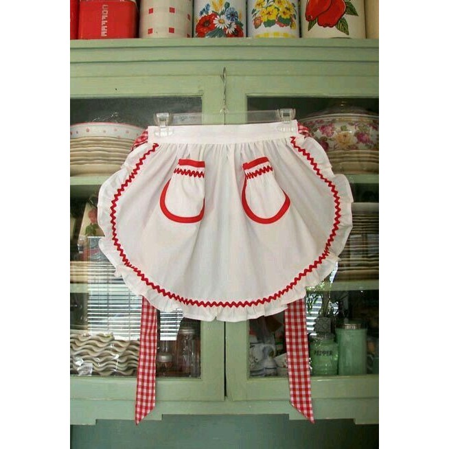 Jual Apron Half WHITE KOTAK MERAH Classic Vintage Celemek Dapur ...