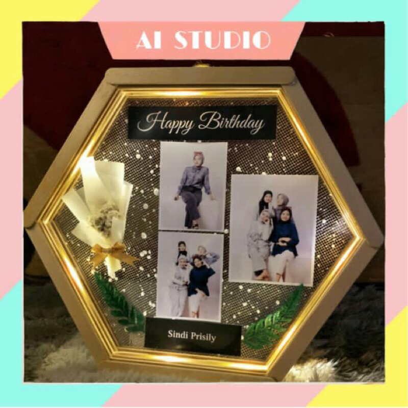 Jual Hexa Frame Snowy (Free Giftbox Rustic)| Hexa Flower in Frame | Kado Ulang Tahun, Wisuda ...