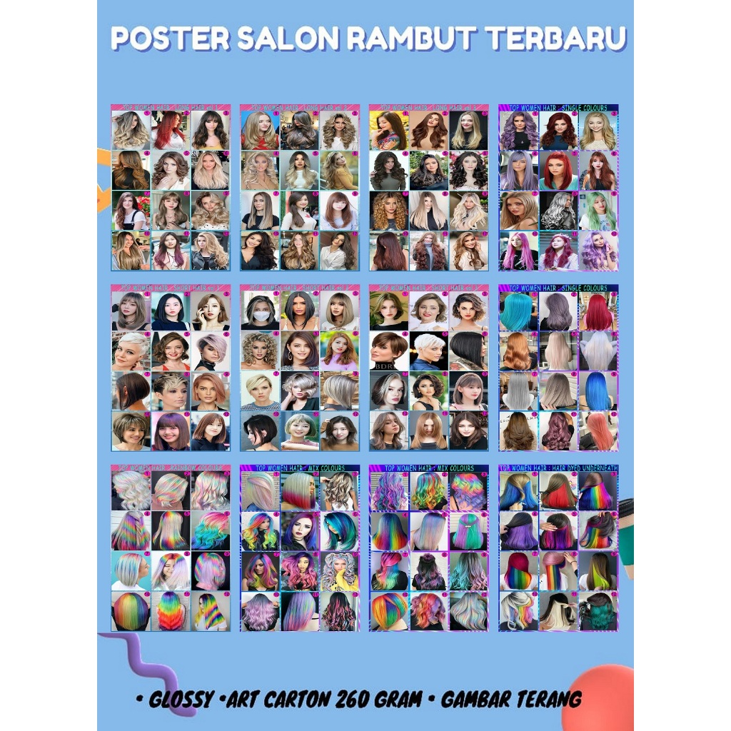 Jual poster warna rambut wanita / poster salon rambut wanita model ...