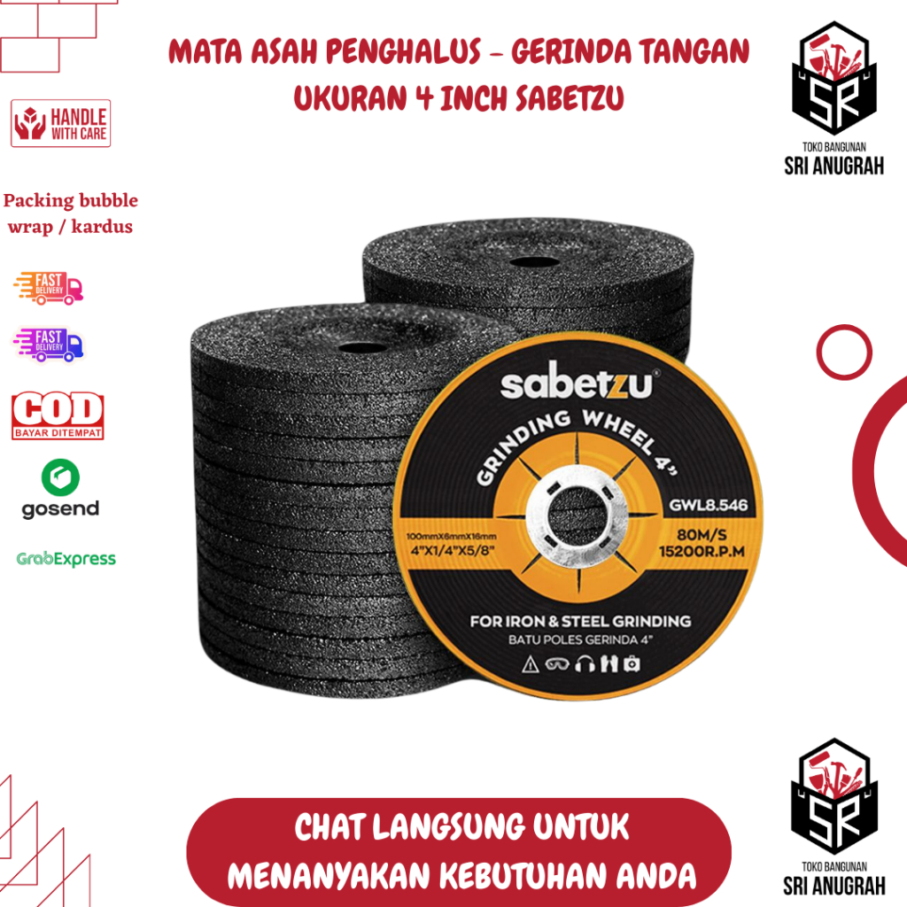 Jual Batu Gerinda Poles Besi Baja SABETZU GWL8.546 Grinding Wheel 4" x ...