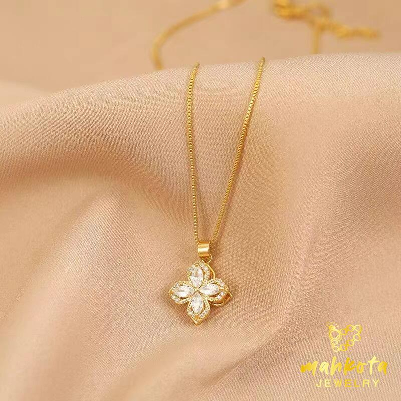 Jual K94 Kalung Titanium Premium Wanita Rantai Lucky Liontin Bunga Bisa ...