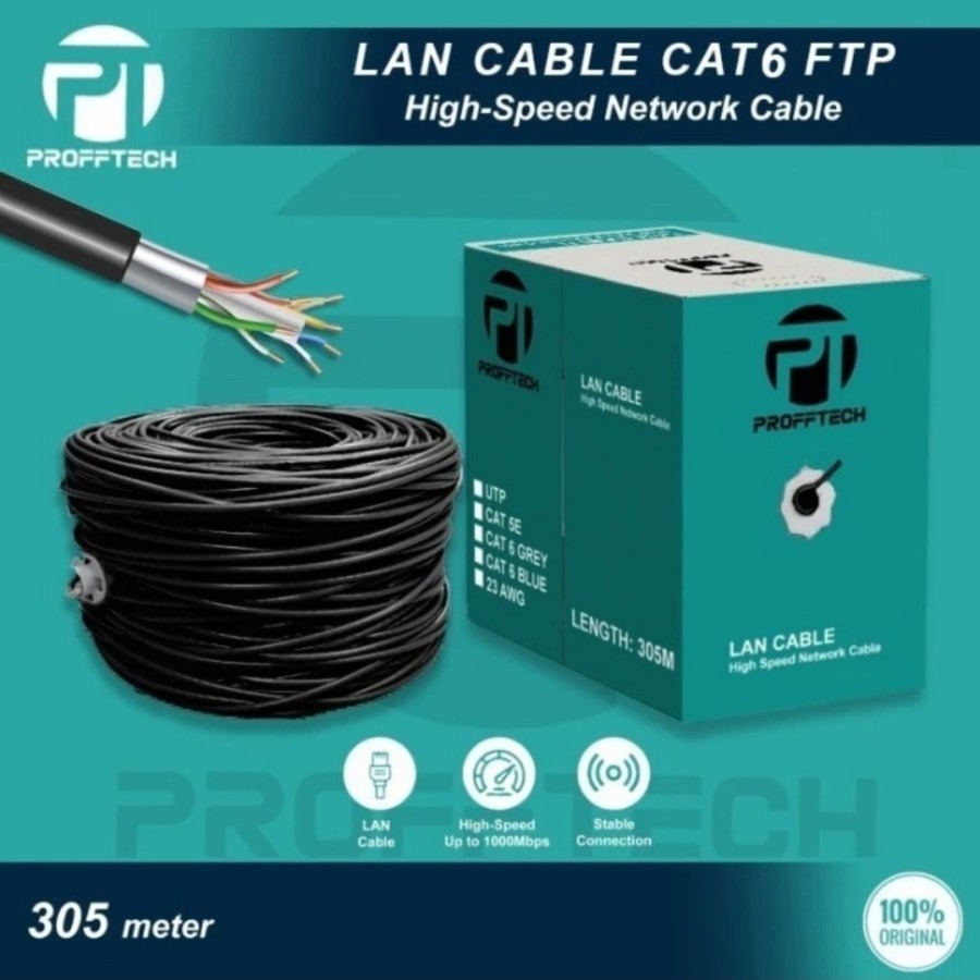 Jual Cable lan roll profftech 305 meter cat 6 ftp outdoor ethernet gigabit network - Kabel ...