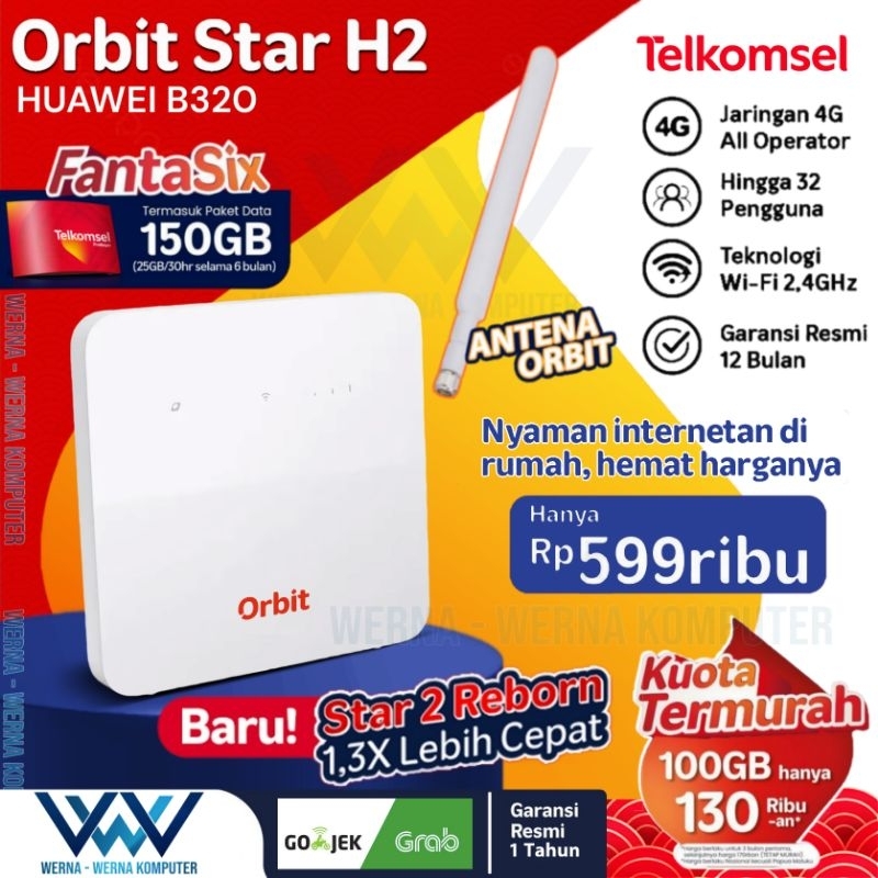Jual TELKOMSEL MODEM ORBIT STAR H2 4G LTE ROUTER HUAWEI B320 FREE 150GB ...