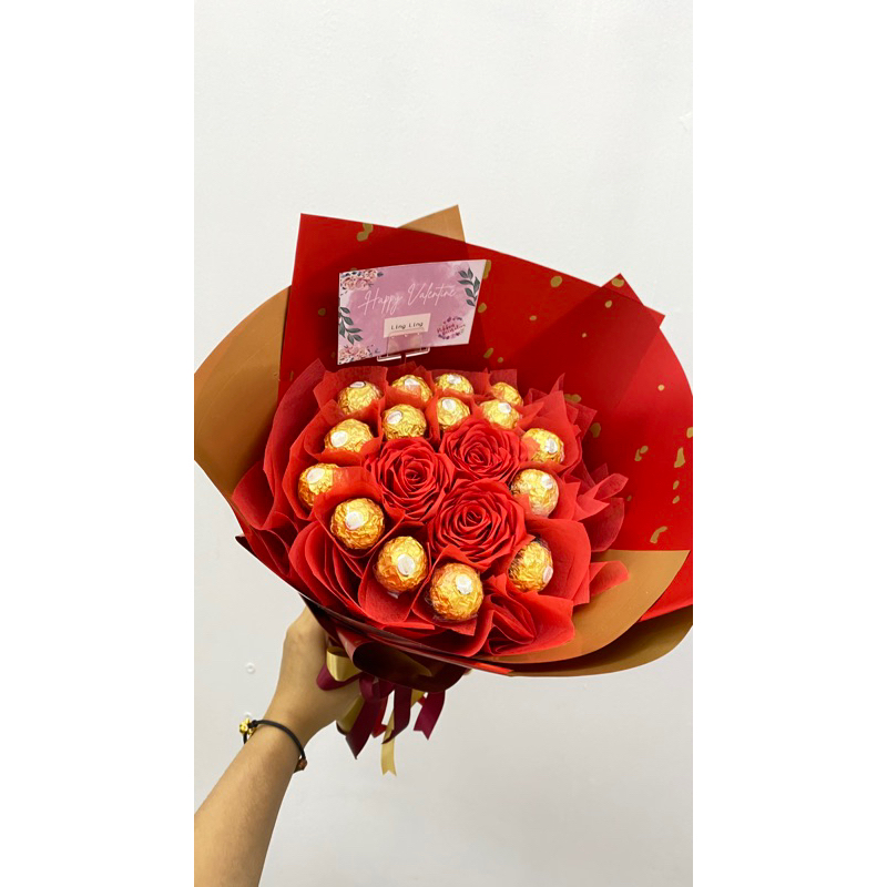 Jual Buket bunga cokelat Ferrero 15 pcs aneka warna / lebaran hadiah ...