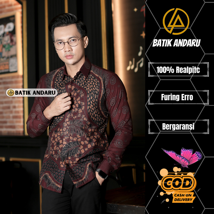 Jual Batik Andaru Motif Yudhistira Merah Baju Batik Pria Lengan Panjang ...