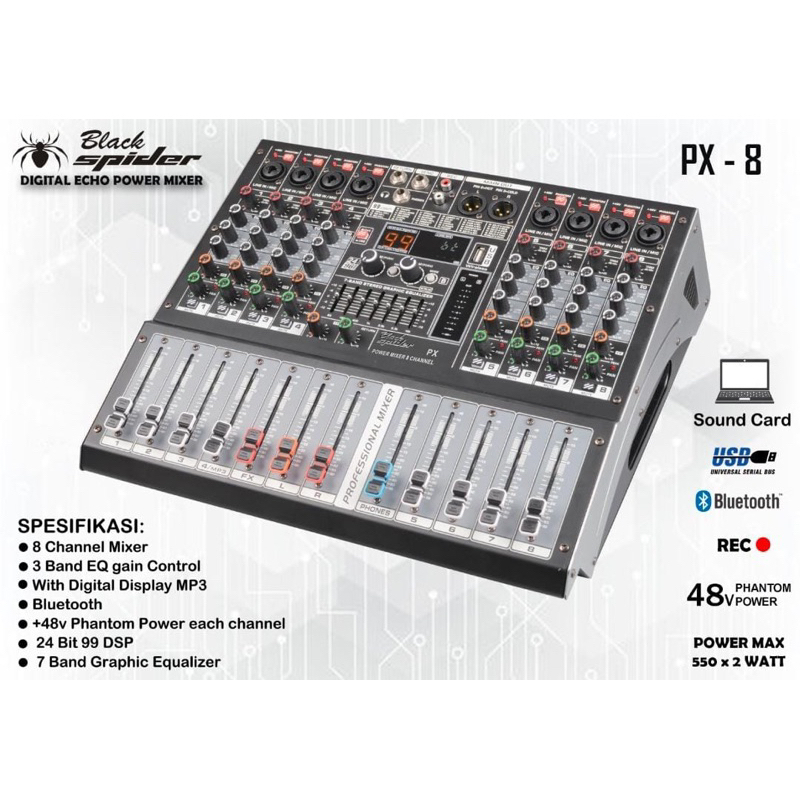 Jual Power Mixer BlackSpider Power Mixer Black Spider PX 8 / Power ...